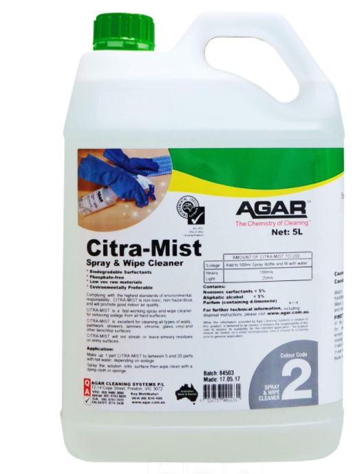 AGAR Citra-Mist Spray & Wipe Cleaner (5L) - Star Hygiene
