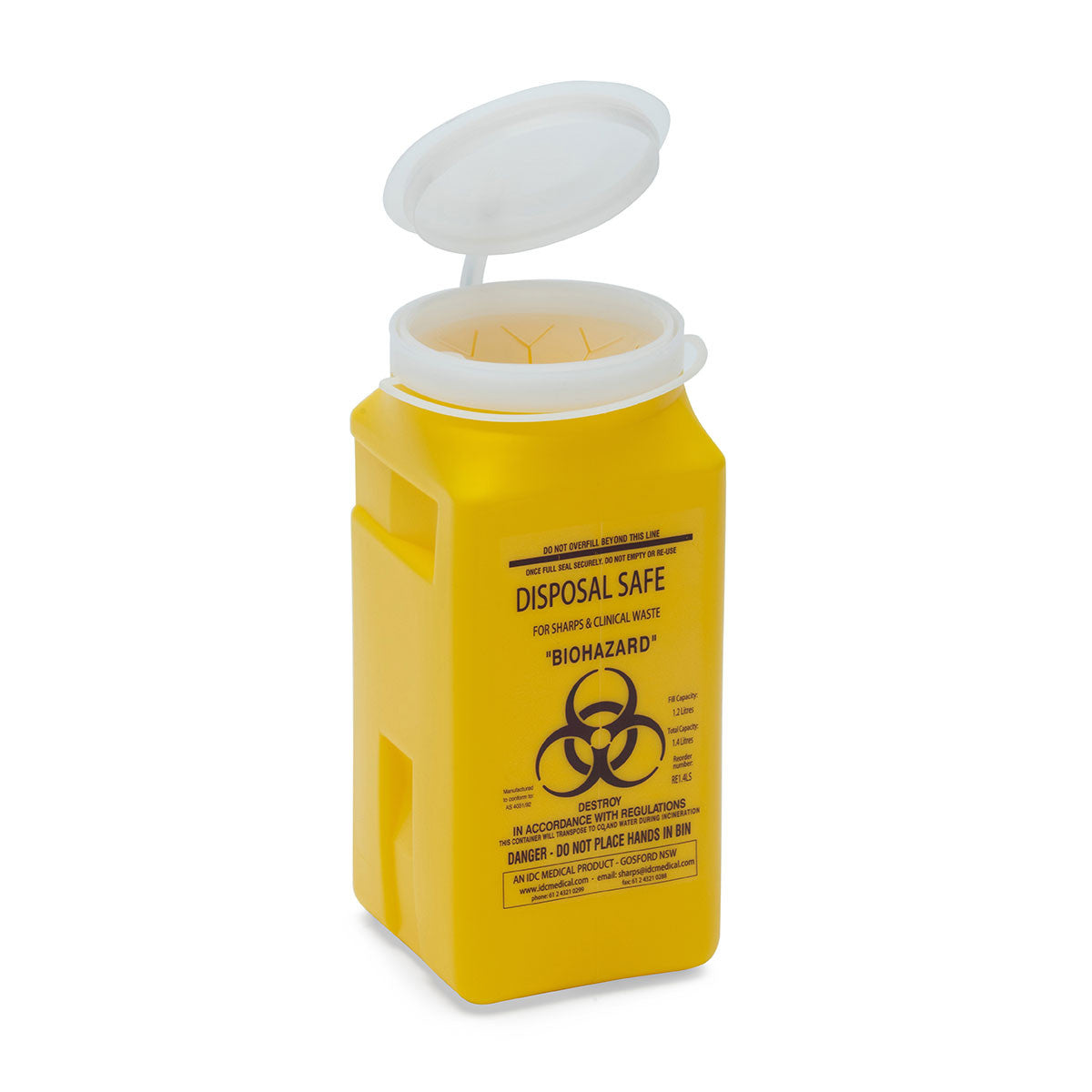 YELLOW SHARPS SAFE: 1.4lt. yellow square 50mm - Star Hygiene